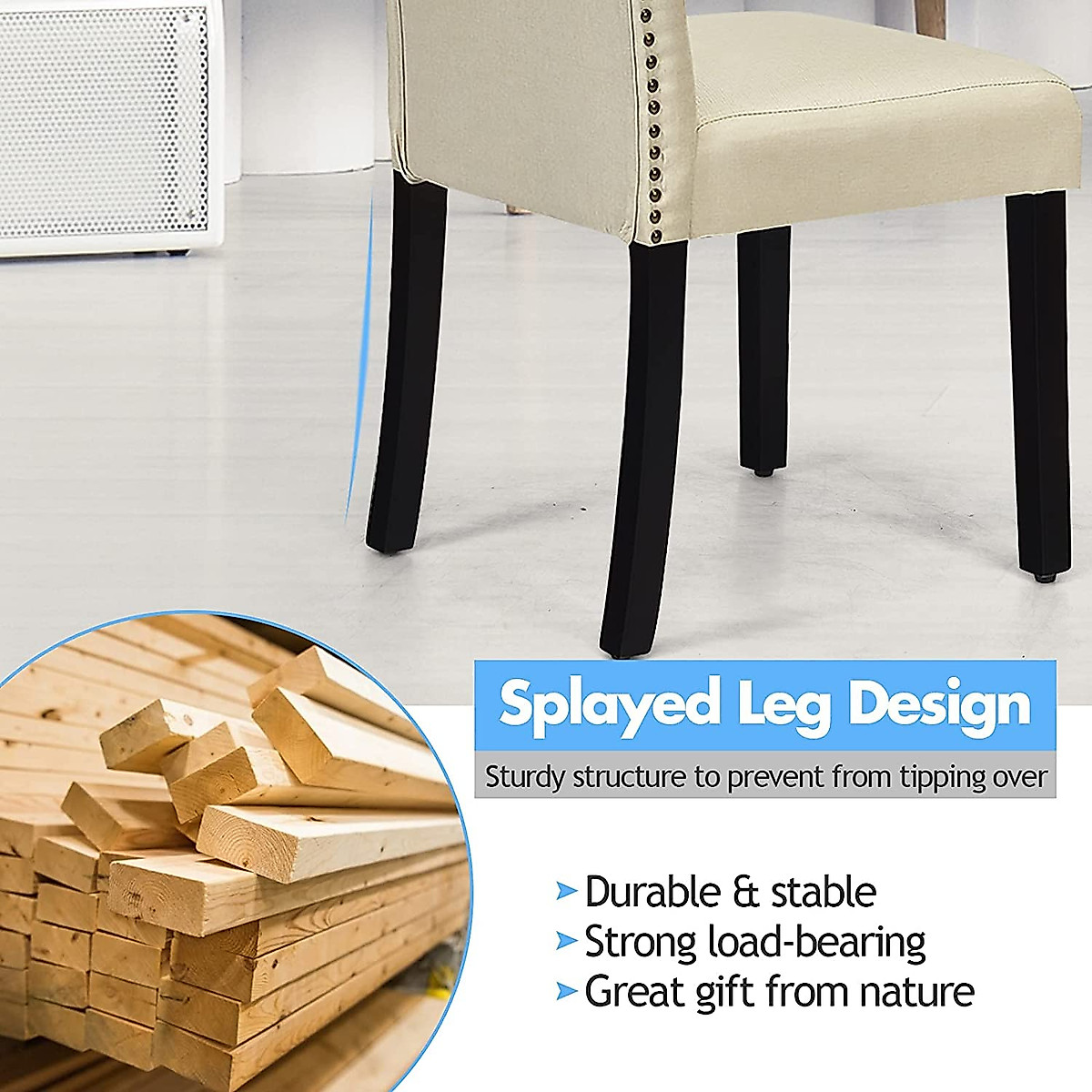 ERGOMASTER Dining Chairs Set of 4 Adjustable Parsons Chairs Anti-Slip Foot Dining-Chair Fabric Kitchen Chair with Solid Wood Legs - Beige