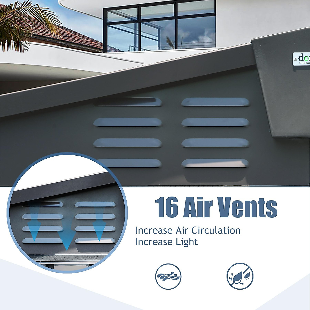 Domi Backyard Storage Shed 11’ x 9’ with Galvanized Steel Frame & Windows, Outdoor Garden Shed Metal Utility Tool Storage Room with Lockable Door for Patio(Dark Gray)