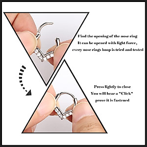 Ubjuliwa 9pcs Septum Rings Jewelry 16g Daith Earrings Hinged Hoop Nose Rings Septum Clicker CZ Stainless Steel Cartilage Earring Helix Tragus Daith Piercing Jewelry for Women