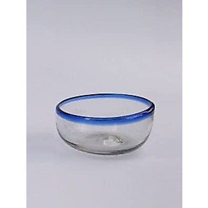 MexHandcraft Cobalt Blue Rim Three Sizes Snack Bowls (set of 3), Recycled Glass, Lead-free, Toxin-Free