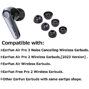 Replacement Earbuds Ear Tips Eartips Ear Cap Compatible with EarFun Air Pro 3 / Air Pro 2 / EarFun Air, S/M/L Silicone Earbuds Tip 6 Pairs,Black (713efb6p)