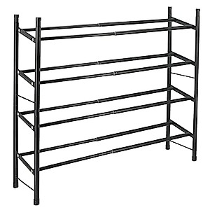 LNYZQUS 4-Tier Expandable Shoe Rack,Stackable Sturdy Shoe Shelf Shoes Stand,Metal Slim Closet Shoe Racks Organizer Adjustable Long Sneaker Rack For Closet Entryway-Black