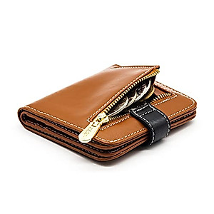 ANDOILT Small Wallets for Women Compact Bifold Pocket RFID Blocking Genuine Leather Wallet Mini Purse with ID Window Coin Pocket Brown