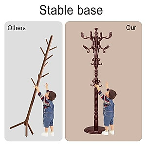 XIMSPHY Coat Rack Freestanding, Wooden Tree Coat Racks with Sturdy Round Base and 14 Hooks, Mahogany Vintage Coat Rack for Bedroom Living Room Office, for Hats Bags Coats, 185x43cm