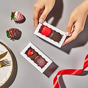 JCXGRVC 24PCS 4.17x2.16x1.37 Inches Elegant White Double Favor Boxes with Clear Window for Macaron, Chocolate, Small Cookies, Party Baby Showers Candy Treat Boxes