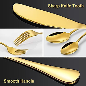Gold Silverware Flatware Set for 8, 40 Piece Stainless Steel Cutlery Set With Titanium Golden Plated, Tableware Kitchen Utensil Include Spoons, Forks, Knives, Mirror Polished, Dishwasher Safe
