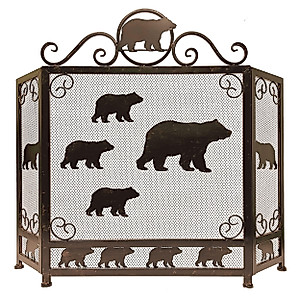 BestGiftEver 3-Panel Fireplace Screen Decorative with Sloth of Bears Design - Stand Alone Fireplace Cover Metal Mesh Screen - Home Decorative Firescreen for Cabin, Wildlife, and Woodland Theme