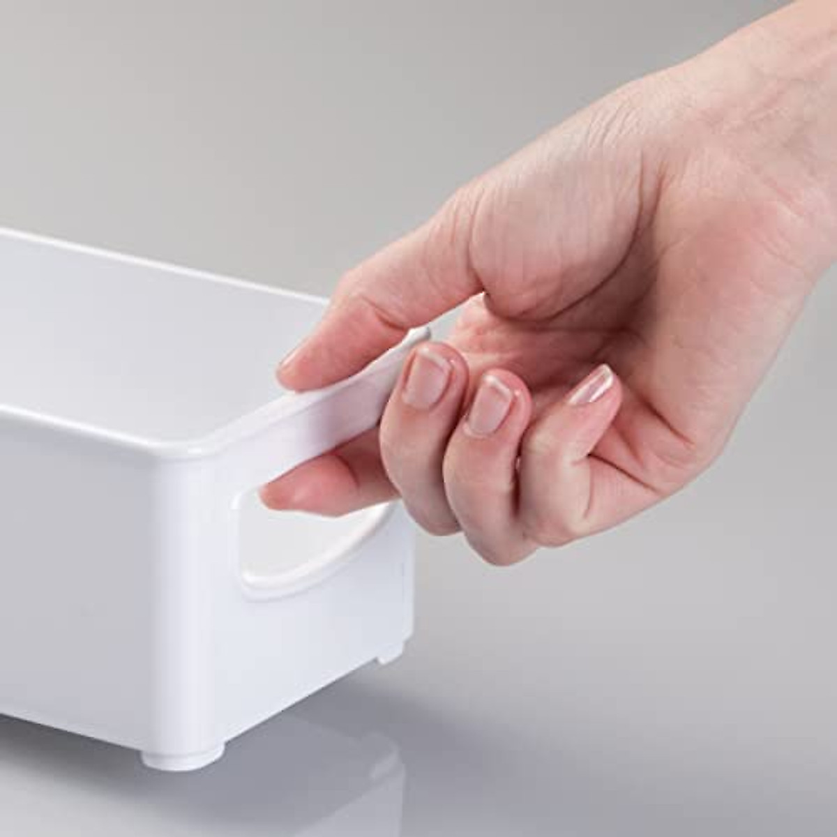 mDesign Small Plastic Bathroom Storage Container Bins with Handles for Organization in Closet, Cabinet, Vanity or Cupboard Shelf, Accessory Organizer for Hair Tools - Ligne Collection - 6 Pack - White