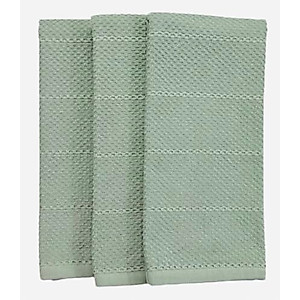 Sage Green Kitchen Dish Towels: 100% Cotton Cloth Soft Cleaning Drying Absorbent Textured Terry Loop, Set of 3 Multipurpose for Everyday Use