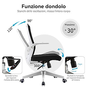 SIHOO Ergonomic Office Chair, Swivel Desk Chair Height Adjustable Mesh Back Computer Chair with Lumbar Support, 90° Flip-up Armrest (Black)