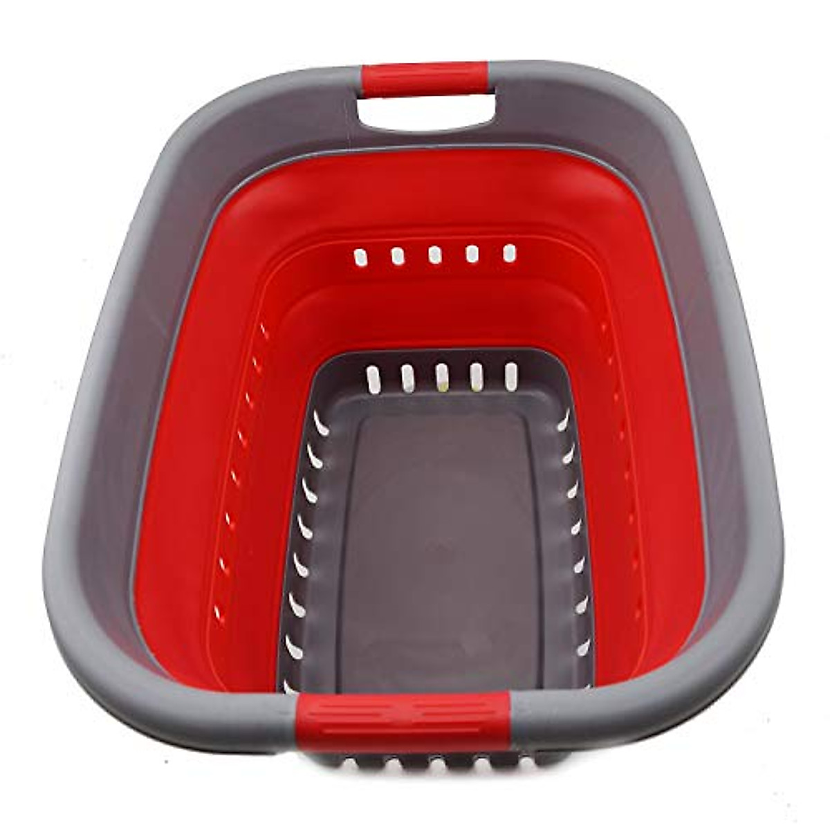 SAMMART 37L (9.77 gallon) Collapsible Plastic Laundry Basket - Foldable Pop Up Storage Container/Organizer - Space Saving Hamper/Basket (1, Grey/Red)