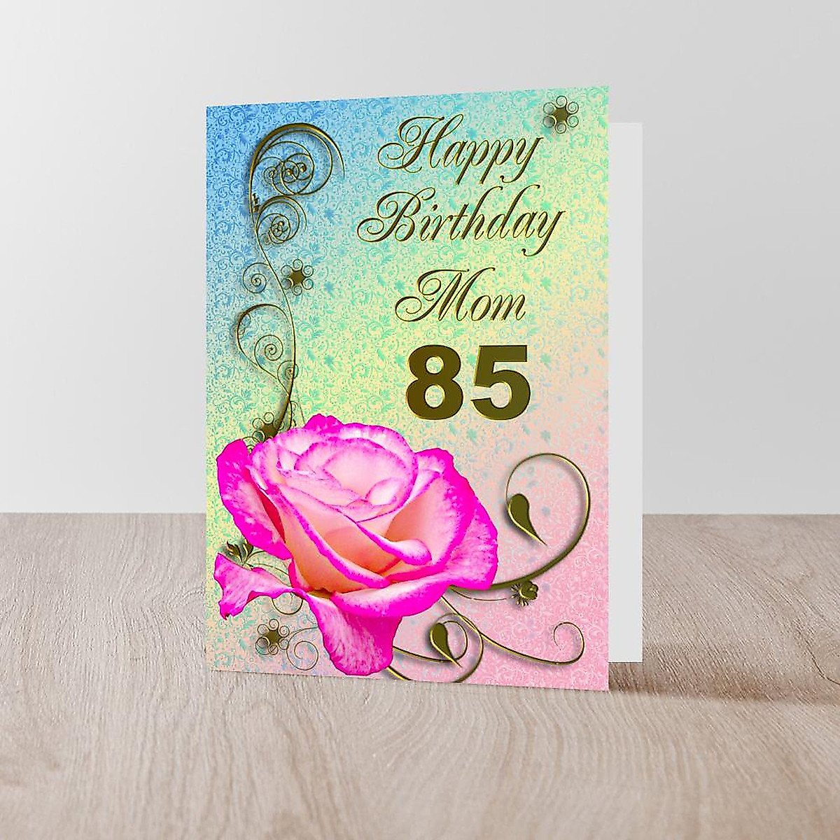 CafePress 85Th Birthday Card For Mom, Elegant Rose Greeting Folded Greeting Card Glossy