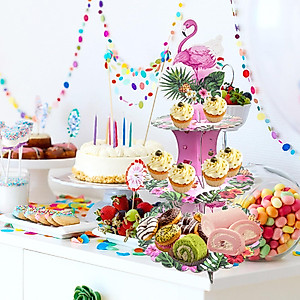 Rainmae 3 Tier Pink Flamingo Cupcake Stand, Hawaiian Theme Cupcake Holder, Luau Aloha Cake Holder Decorations, Dessert Tower Tropical Supplies Baby Shower for Summer Pool Beach Birthday Party Supplies