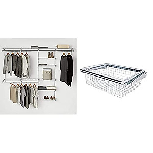 Rubbermaid Configurations Custom Closet Deluxe Kit, White, 4 to 8 Foot, FG3H8900WHT & Configurations Custom Closet Add-On Sliding Wire Basket, White, FG3J0503WHT