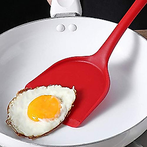 Silicone Non-stick Turner, High Heat Resistant to 480°F, KUFUNG Food Grade Solid Turner, BPA Free, Solid Spatula for Fish, Eggs, Pancakes (Solid Turner, Red)