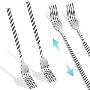 2 Pcs Dinner Extendable Fork Stainless Steel Adjustable BBQ Telescopic Extendable Dinner Fruit Dessert Long Handle Fork Cutlery Anti Rust Sturdy for Cooking Toasting Sausage Vegetable, 8.46-21.65 Inch