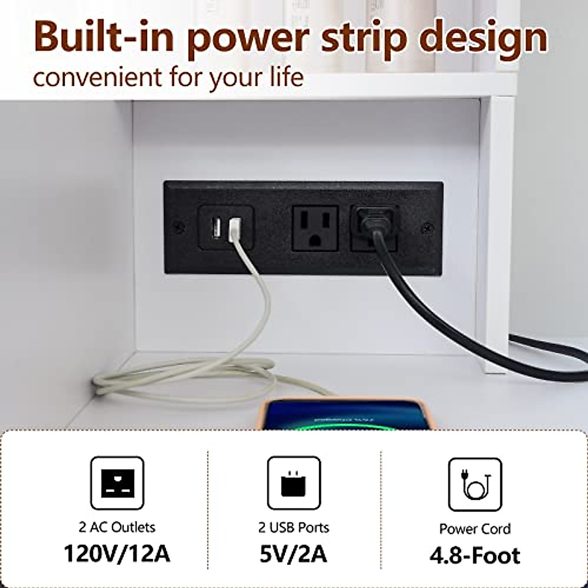 usikey Large Vanity Table Set with Lighted Mirror & Charging Station, Makeup Vanity Dressing Table with 4 Storage Shelves and 4 Drawers, Vanity Desk with 3-Drawer Chest and Cushioned Stool, White