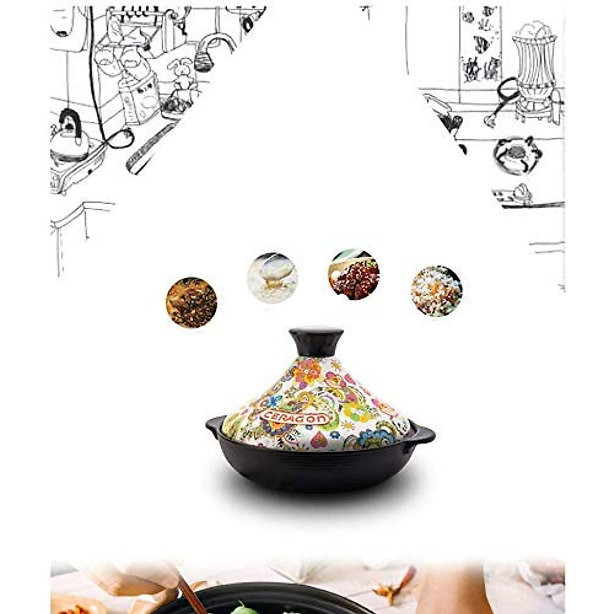 Picnic Bag Ceramic tagine, Multifunction Casserole, Hand Painted Clay Cooker, 2L 2020