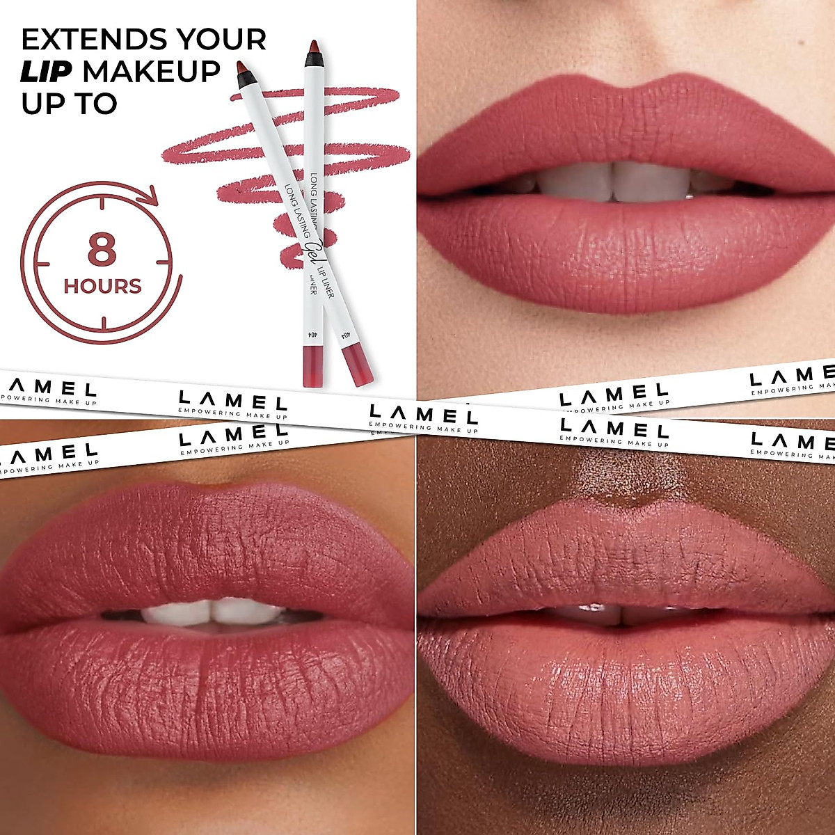 Lamel Matte Gel Lip Liner Pencil | Weightless & CreamyTexture - Sharpenable - Longwear & Waterproof - High Pigmented & Flawless Finish - Cruelty-free & Paraben-Free - 404, 1,7g/0.05oz. (Berry)