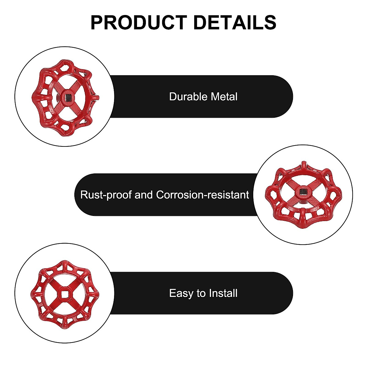 uxcell Outside Faucet Handles,2Pcs 9 x 9mm-Round Wheel Handle Water Spigot Handle Replacement for Garden, Courtyard, Bathroom (Red)