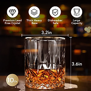 DIOXADOP Whiskey Glasses Set of 2, 10 Oz Old Fashioned Tumblers with 2 Round Big Ice Ball Molds, Bourbon Glasses for Drinking Scotch Whisky Cocktail Cognac Vodka Gift for Men Women at Home Bar