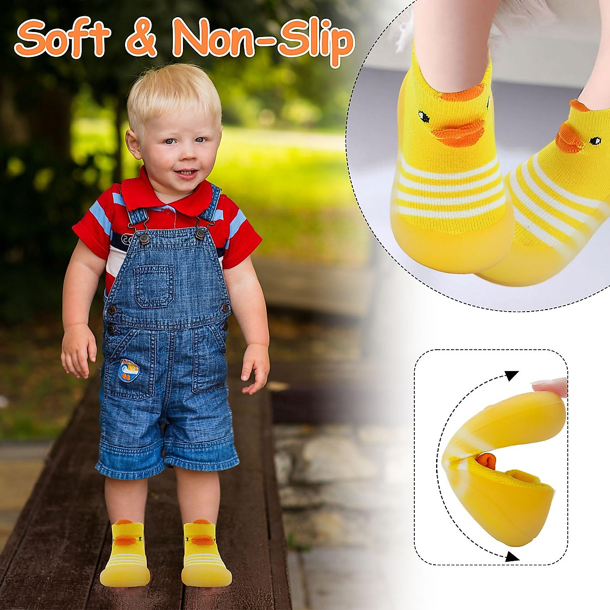 Dexspoeny Sock Shoes for Baby Boy 1 Pair Baby Walking Shoes-Sock Shoes Soft Rubber Sock Shoes Toddler Non Slip Walker Shoes for Babies Boy Girls Infant Baby Slippers Toddler Shoes Yellow