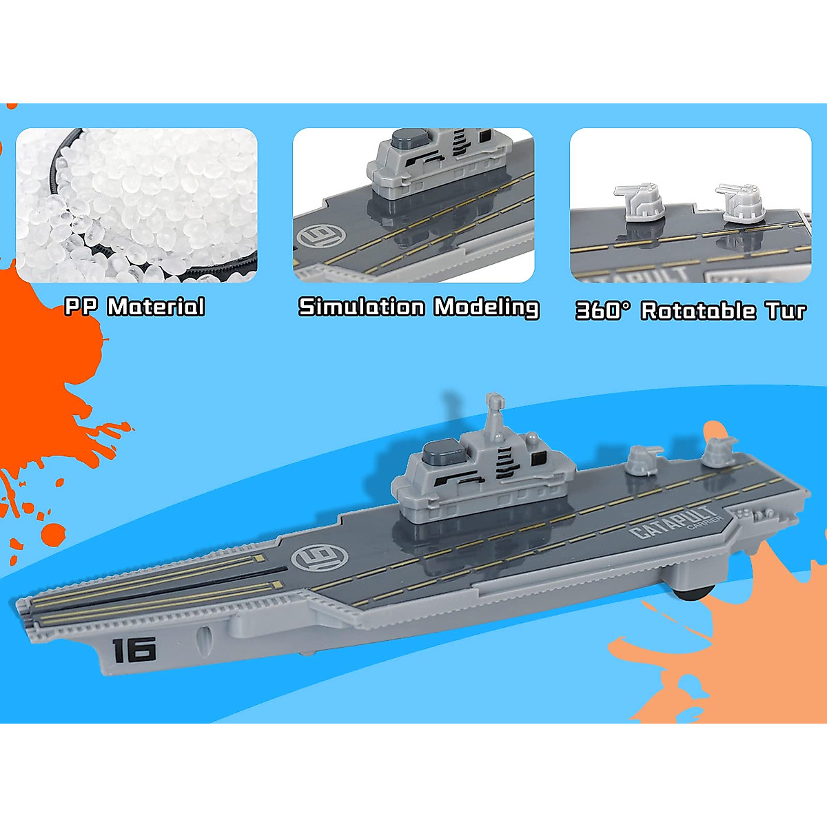 Crelloci Aircraft Carrier Military Naval Ship with Pull Back Army Fighter Jet Toy Small Scale Model Plane Submarine Kids' Play Vehicle Set for Boy Girl Children