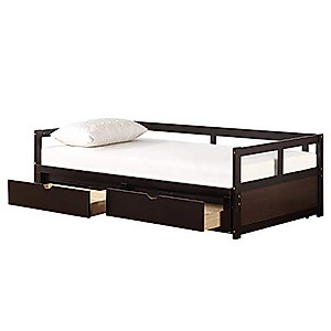 Extendable Daybed with Trundle, Twin to King Bed Frame, Modern Extending Bed with 2 Storage Drawers, Wood Slat Support Sofa Bed for Bedroom Living Room Guest, No Spring Box Needed (Espresso)