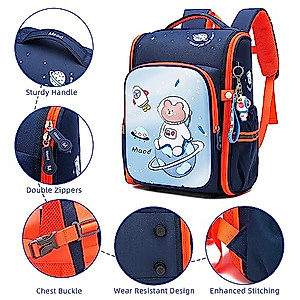 Maod Toddler Backpack for Boys Kids School Cute Elementary Backpacks with Padded Shoulders and A Free Pendant (Navy Blue)