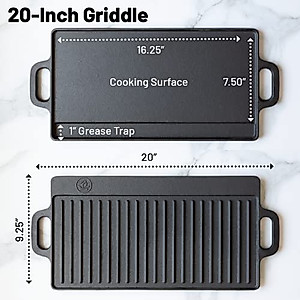 Backcountry Iron 20 x 9 inch Large Reversible Seasoned Cast Iron Grill / Griddle