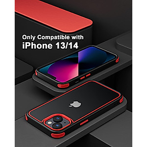Mobnano Crystal Clear Case for iPhone 14 & iPhone 13, with Multicolor Protective Shockproof Bumpers [Not Yellowing] Slim Hard PC Back Cover for Men Women (Black/Red)