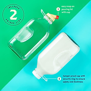 kitchentoolz 64 Oz Glass Milk Bottle with Lids, Half Gallon Milk Dispenser Container for Refrigerator, Glass Carafe Pitcher with Lid and Pour Spout