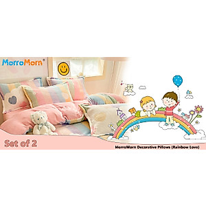 MorroMorn Decorative Pillows Covers Pink Kawaii, 2 Packs Plush Pillow Cases Standard Size, Soft Furry Throw Pillowcase Cushion Shams with Zipper Closure Girls Room Decor (Rainbow Love, Standard)
