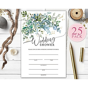 Greenery Wedding Shower Invitations, Floral Bridal Shower Invitations, Bridal Shower Invites for Engagement Party, Wedding, Bridal Shower, Set of 25 Invitations & 25 Envelopes (B02)