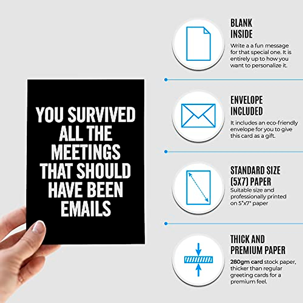 Funny leaving card for coworker or boss with envelope | Congratulations retirement present for men or women | Perfect goodbye card for someone who is going away | Survived All the Meetings