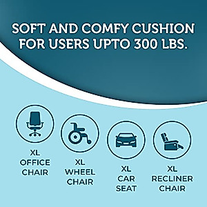 Large Seat Cushion for Wheelchairs, Office Chairs and Recliners - 19.5 x 17 x 3.5 Inch Large and Soft Cushion for Users up to 300lbs - Relieves Sciatica, Tailbone and Back Pain