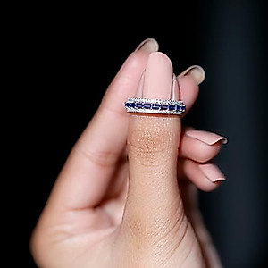 Rosec Jewels Certified Lab Grown Blue Sapphire Eternity Band Ring, Sapphire Diamond Band, Wedding Anniversary Ring, 14K White Gold, Size:US 10.50