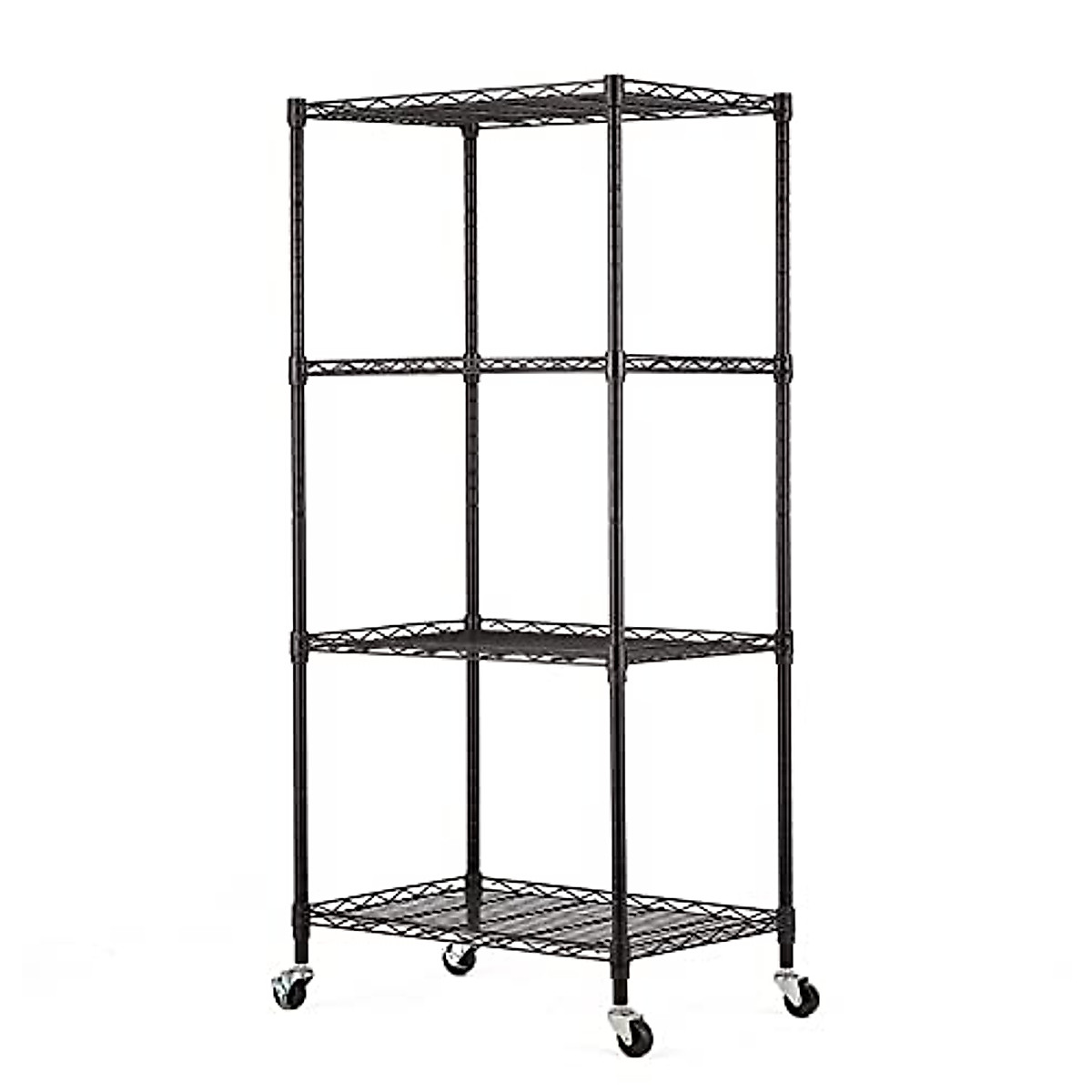 4 Shelf Garage Shelving Unit, Metal Shelves with Wheels Heavy Duty (168 lbs per Shelf), Adjustable Storage Rack, NSF Wire Shelving, Utility Shelf for Kitchen Pantry Rack, Black
