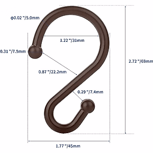 24 pcs Black Shower Curtain Hooks,Shower Curtain Rings, S Shower Hooks for Bathroom Curtains,Clothing, Towels, etc