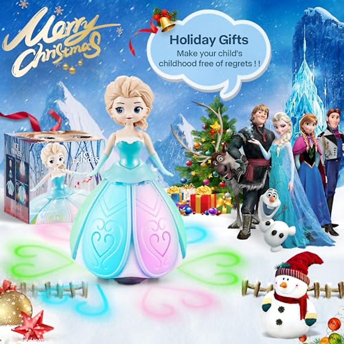 Ice Princess Toys for Girls,Dancing Princess Interactive Spin Robot Toys for Little Girls with Colorful Flashing Lights & Music,Pretend Christmas Birthday Gift Toys for Kid Age 3 4 5 6 Year Olds