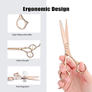 PURPLEBIRD Hair Cutting Scissors Thinning Shear Set Professional Barber 6 inch Texturizing Blending Shear Razor Edge Haircut Styling Kit for Men, Women, and Kids, Japanese Stainless Steel, Rose Gold
