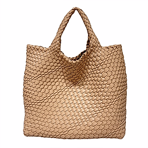 JINMANXUE Fashion Woven Bag Shopper Bag Travel Handbags and Purses Women Tote Bag Large Capacity Shoulder Bags (Apricot)