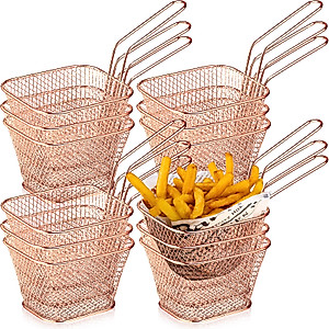 Sieral 12 Pieces Mini Square Fry Basket Steel French Chip Food Baskets for Serving Stainless with Handle Reusable Fries Holder Deep Fryer Home(Rose Gold), 10.5 x 8.5 x 6.3 cm/ 4.1 x 3.3 x 2.5 inches