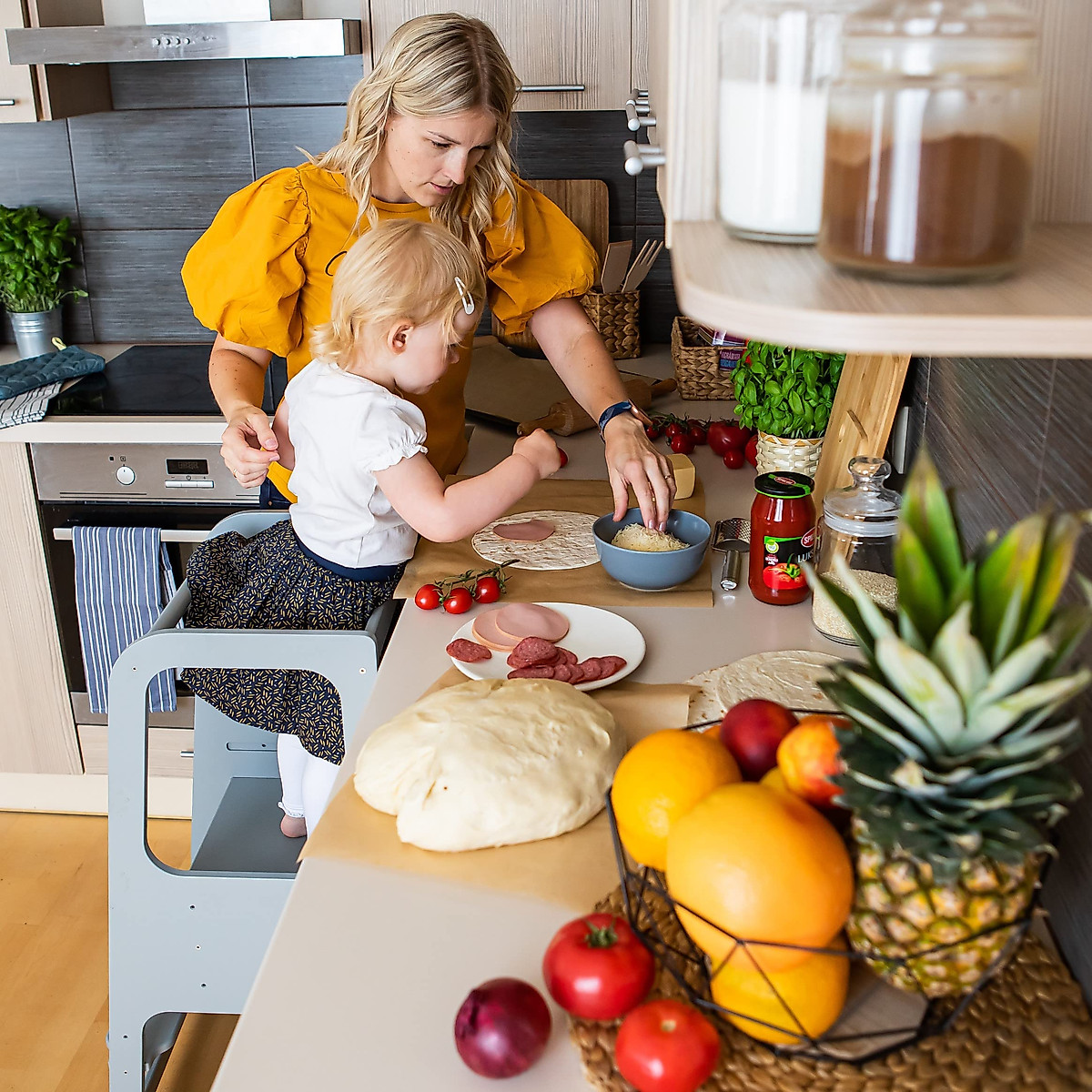 Kitchen Tower Kitchen Stool Safety Stool Toddler Step Stool Kid Step Stool Activity Tower Montessori Tower Stepping Stool (Grey)