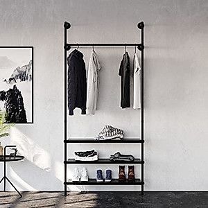 pamo industrial pipe clothing rack - ALVA - clothes rack for wardrobe, bedroom and as walk-in closet system. Sturdy clothing racks for hanging clothes I wall mounted heavy duty clothes rack