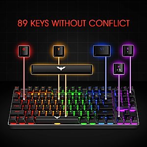 Havit Mechanical Keyboard and Mouse Combo Wired 89 Keys Backlit Gaming Keyboard Red Switch, 4800 D P I Mouse with 6 Button, Gaming Mouse Pad for PC Gamer Computer Laptop (Renewed)