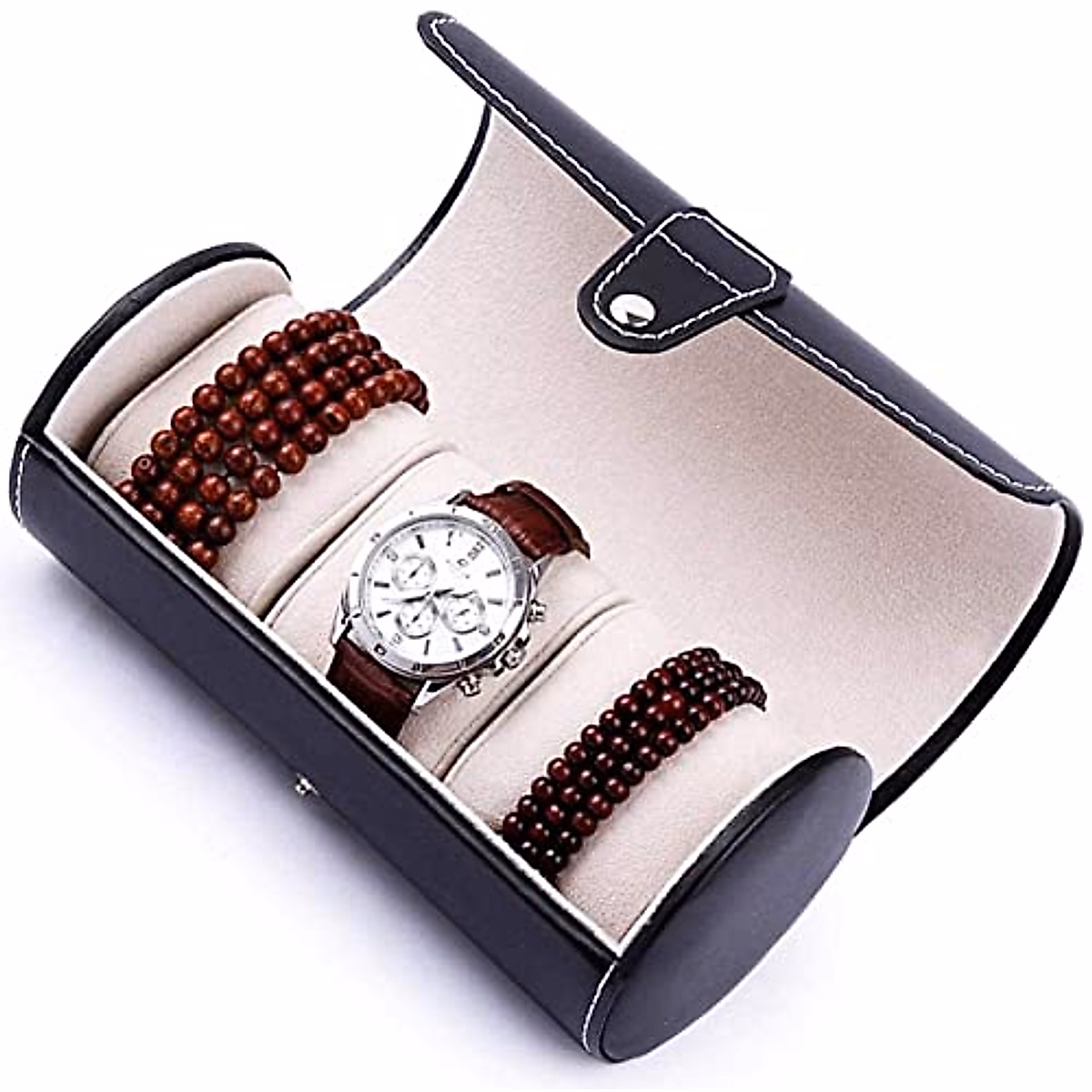 ZZYINH AN207 Watch Display Gift Box 3 Slot Wristwatch Necklace Bracelet Jewelry PU Leather Box Storage Travel Pouch Small Jewelry (Color : Black)