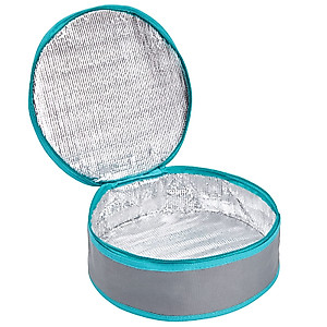Insulated Round Thermal Casserole Food Carrier for Lunch, Lasagna, Potluck, Picnics, Vacations - Teal and Grey