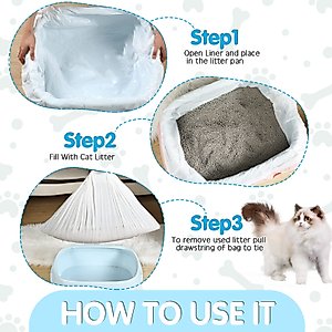 Jutom Large Cat Litter Box Liners, 80 Count, 36 x 18 in and 31 x 18 in, Scratch Resistant HDPE Material, Convenient Drawstring Design, Keep Home Clean