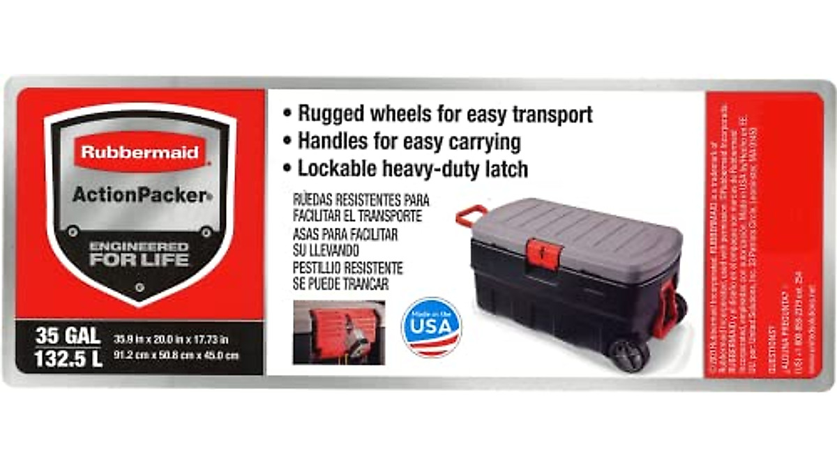 Durable 35 Gal Rubbermaid ActionPacker Storage Bin